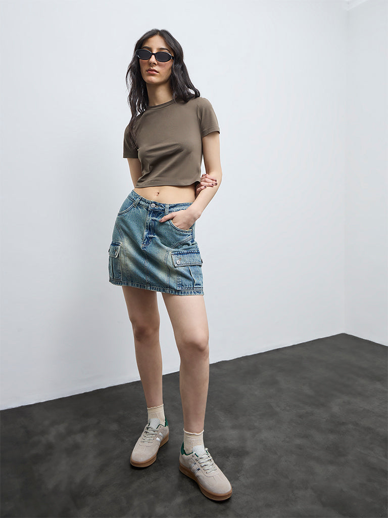Buy Nuon Blue Faded High-Rise Denim Skirt from Westside