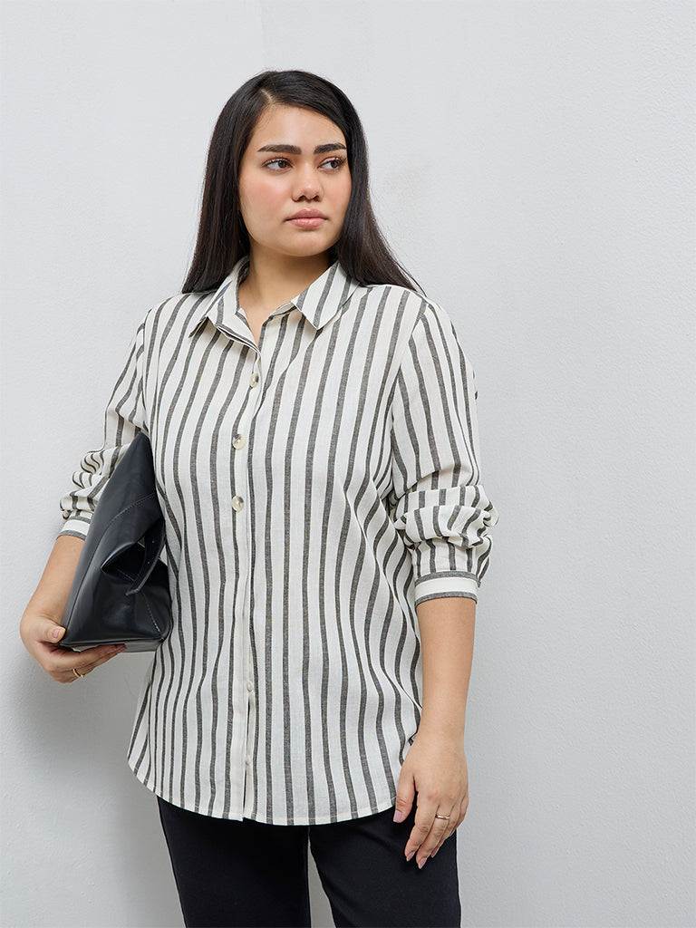 Buy Gia Olive Stripe Cotton Shirt from Westside