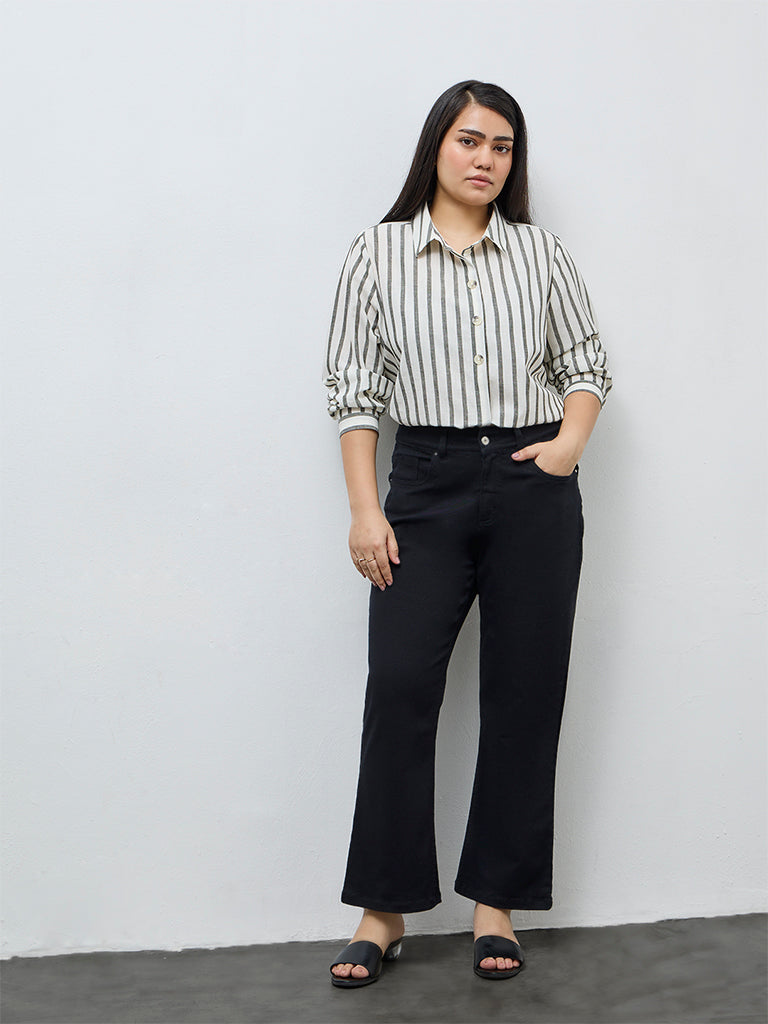 Buy Gia Olive Stripe Cotton Shirt from Westside