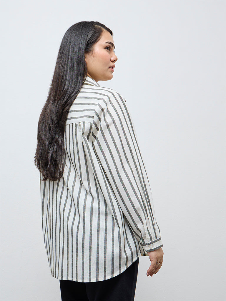 Buy Gia Olive Stripe Cotton Shirt from Westside