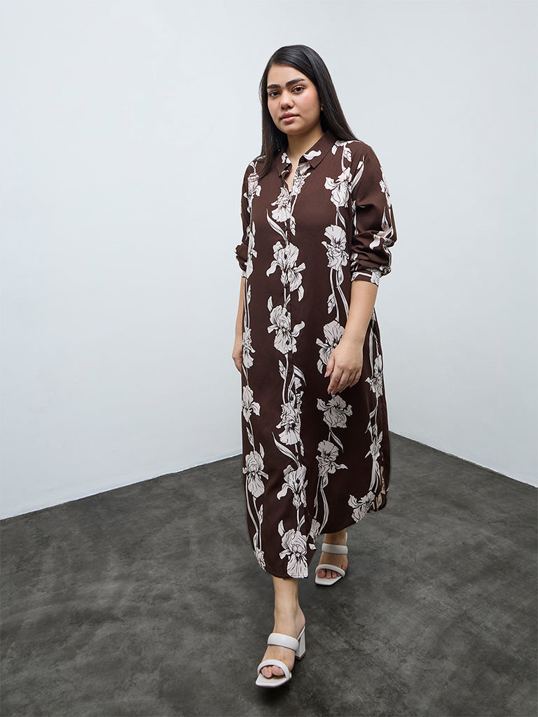 Buy Gia Dark Brown Floral Shirt Dress from Westside