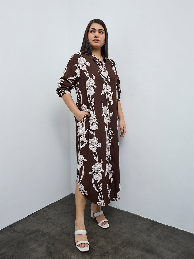 Buy Gia Dark Brown Floral Shirt Dress from Westside