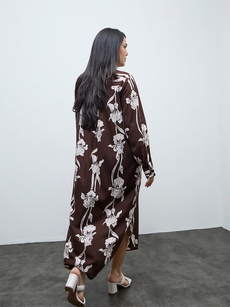 Buy Gia Dark Brown Floral Shirt Dress from Westside