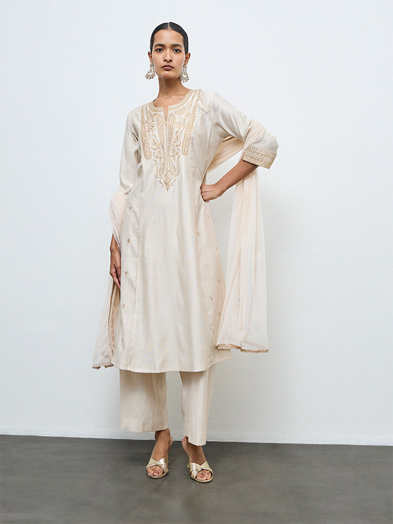 Buy Vark Off-White Embellished A-Line Ethnic Set from Westside