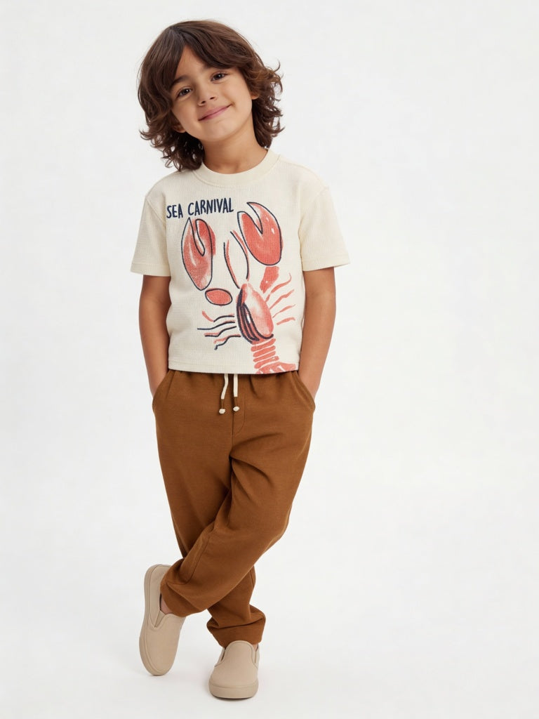 Buy HOP Kids Boys Off-White Sea-Life Printed Cotton T-Shirt from Westside