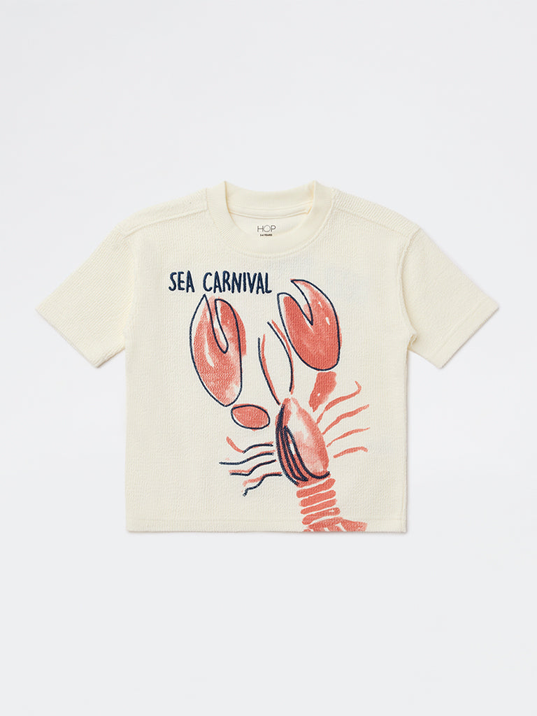 Buy HOP Kids Boys Off-White Sea-Life Printed Cotton T-Shirt from Westside