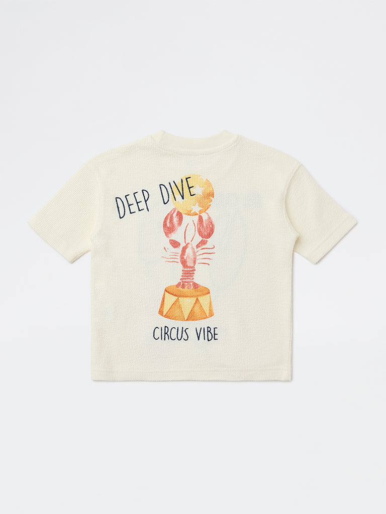 Buy HOP Kids Boys Off-White Sea-Life Printed Cotton T-Shirt from Westside