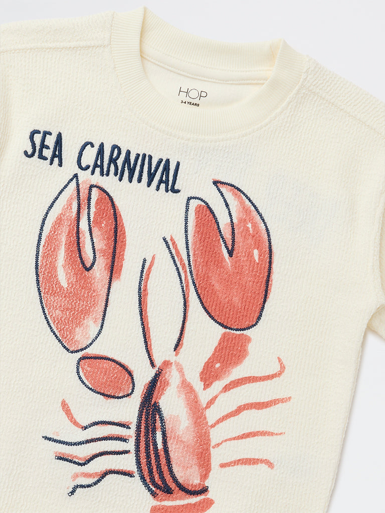 Buy HOP Kids Boys Off-White Sea-Life Printed Cotton T-Shirt from Westside