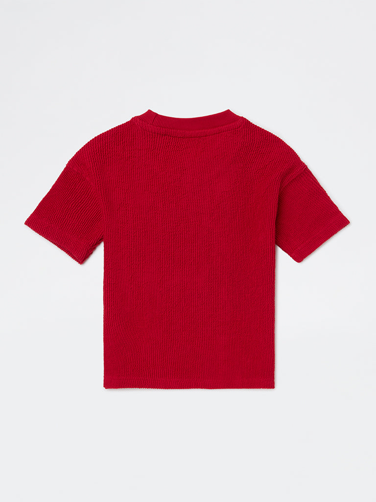 Buy HOP Kids Boys Red Graphic Design Cotton T-Shirt from Westside
