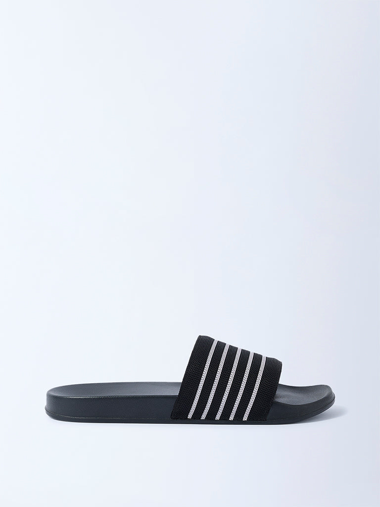 Buy SOLEPLAY Black Stripe Detailed Pool Slides from Westside