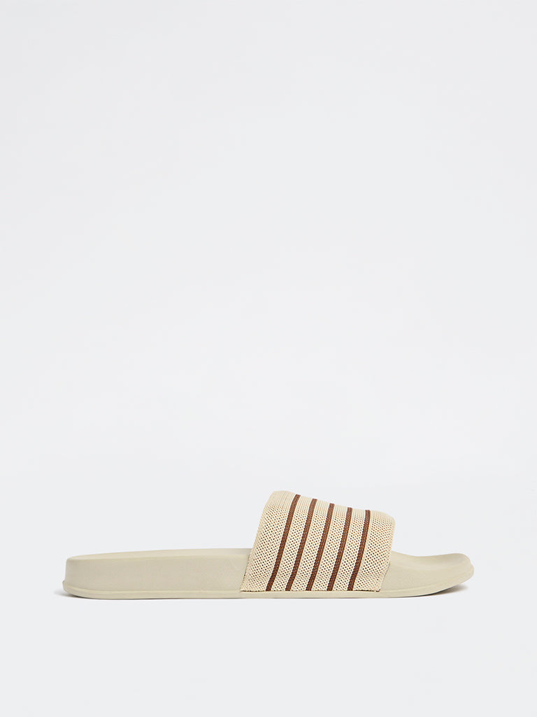 Buy SOLEPLAY Off-White Striped Pool Slides from Westside
