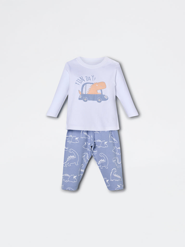 Buy HOP Baby Boys White Animal Design Cotton T-Shirt and Pants Set ...