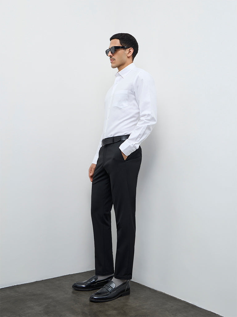 Buy WES Formals White Solid Slim-Fit Cotton Shirt from Westside