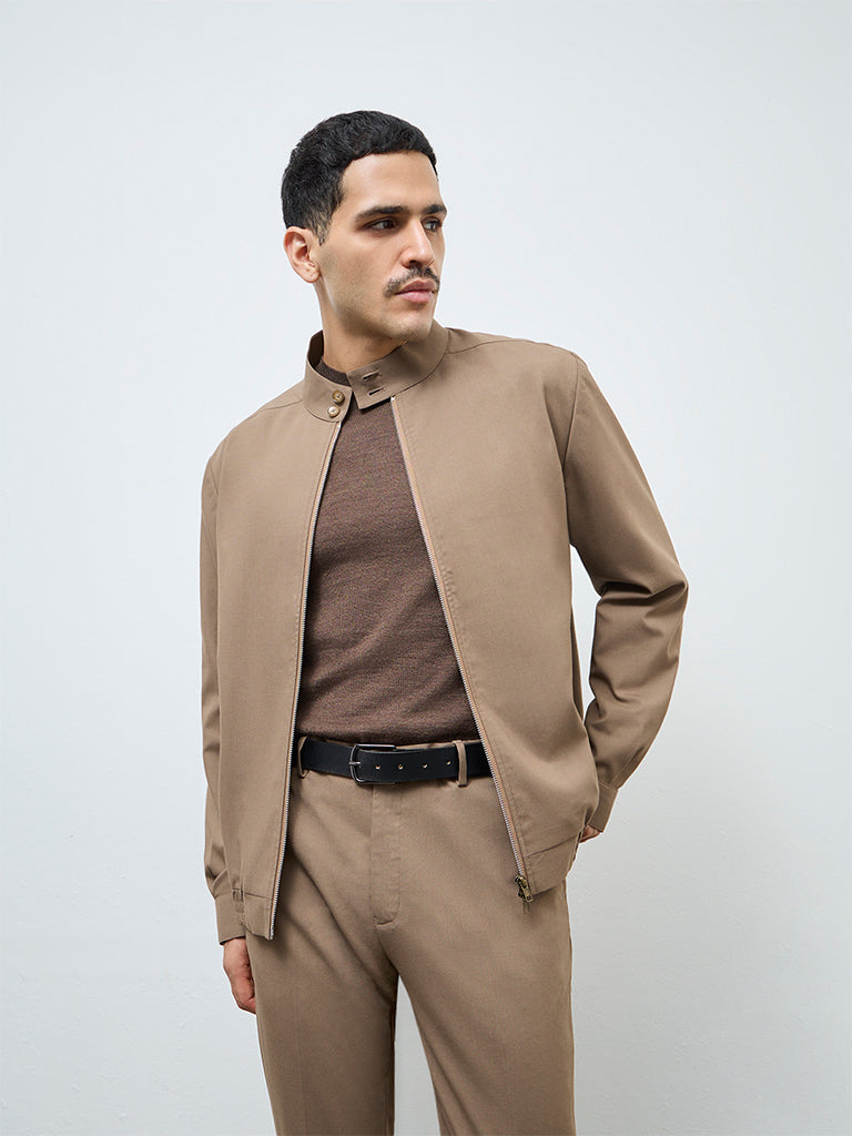 Buy WES Formals Khaki Slim-Fit Jacket from Westside