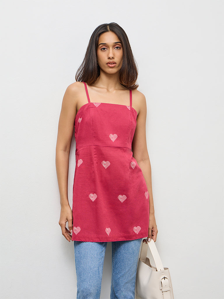 Buy Utsa Pink Heart Design Cotton-Blend Kurti from Westside