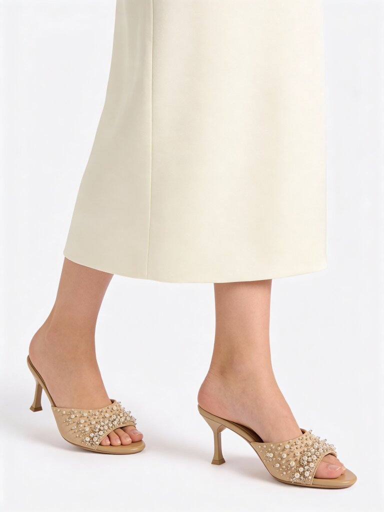 Buy LUNA BLU Beige Pearlescent Heel Sandals from Westside