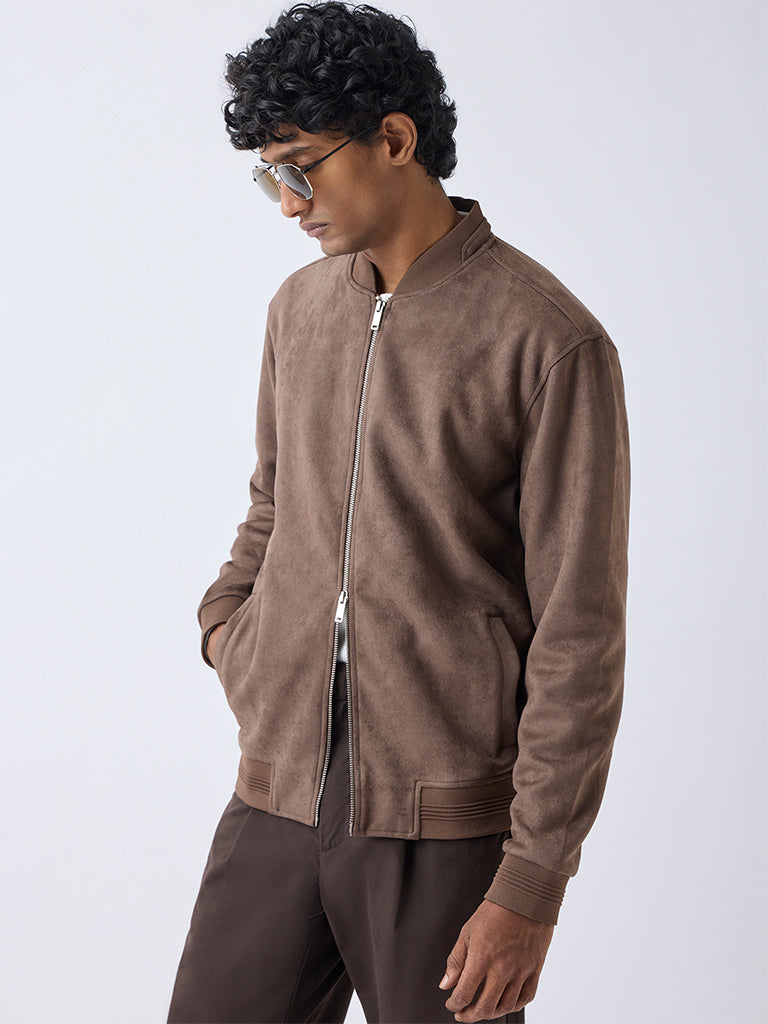Buy Ascot Brown Relaxed-Fit Suede Jacket from Westside