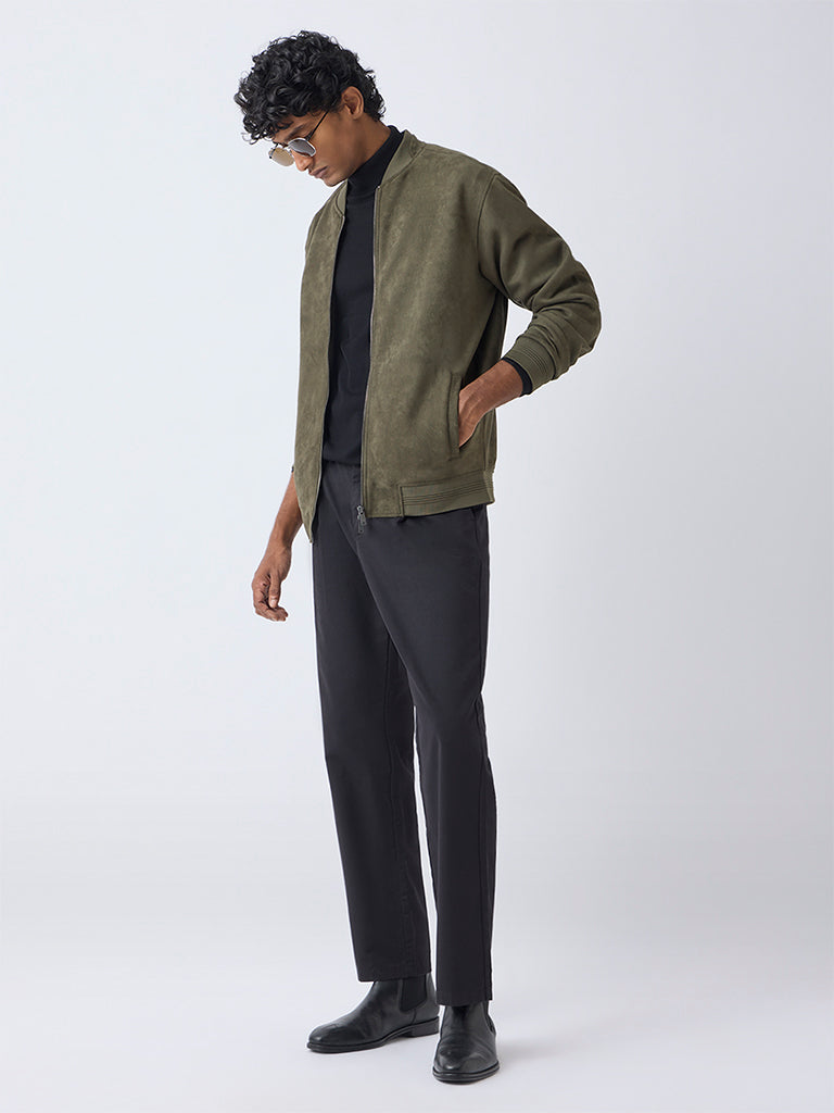 Buy Ascot Olive Relaxed-Fit Suede Jacket from Westside