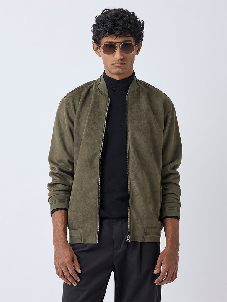 Buy Ascot Olive Relaxed-Fit Suede Jacket from Westside