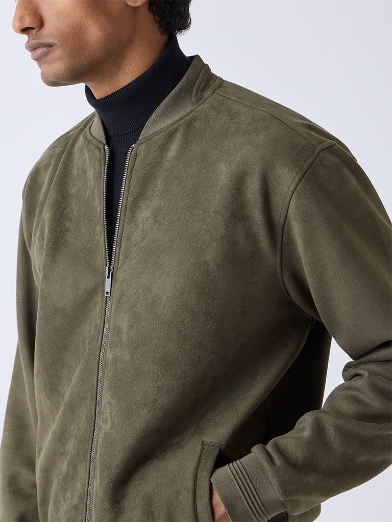 Buy Ascot Olive Relaxed-Fit Suede Jacket from Westside