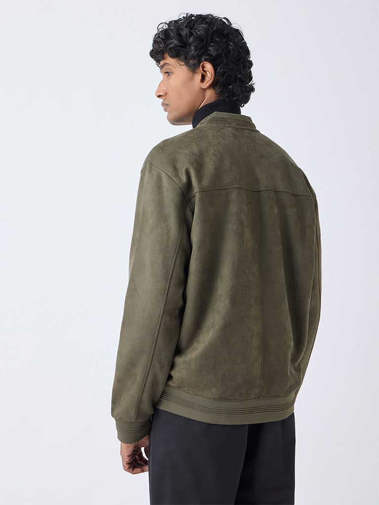 Buy Ascot Olive Relaxed-Fit Suede Jacket from Westside