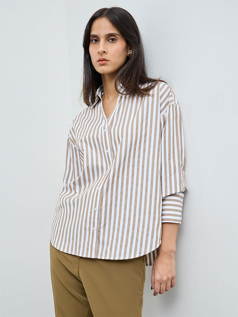 Buy Wardrobe Taupe Stripe Shirt from Westside