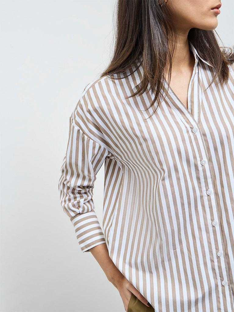 Buy Wardrobe Taupe Stripe Shirt from Westside