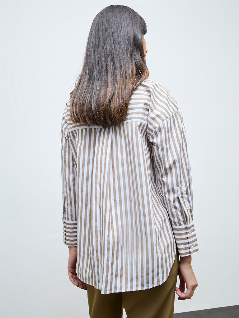 Buy Wardrobe Taupe Stripe Shirt from Westside