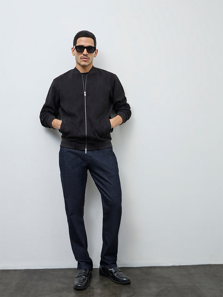 Buy Ascot Black Relaxed-Fit Suede Bomber Jacket from Westside