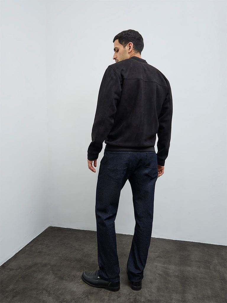 Buy Ascot Black Relaxed-Fit Suede Bomber Jacket from Westside