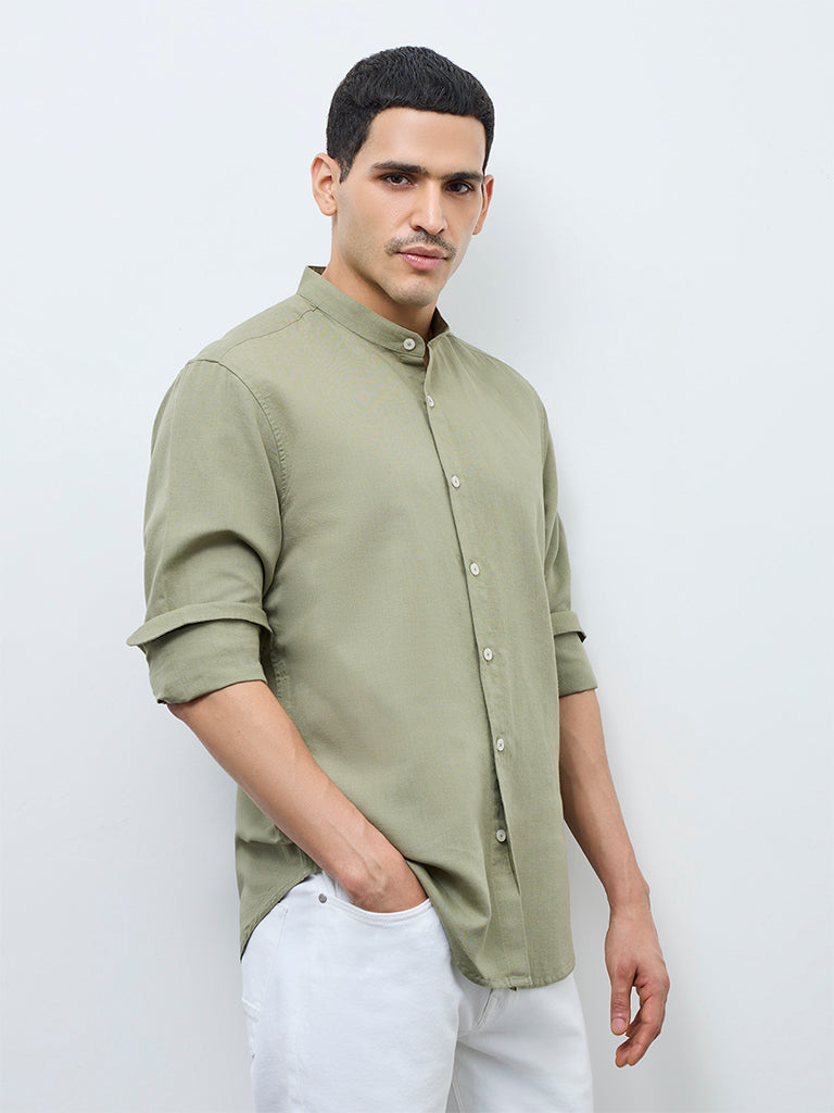 Buy Ascot Light Olive Solid Relaxed-Fit Shirt from Westside