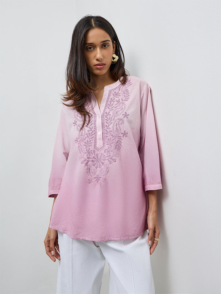 Buy Utsa Pink Embroidered Cotton Tunic from Westside