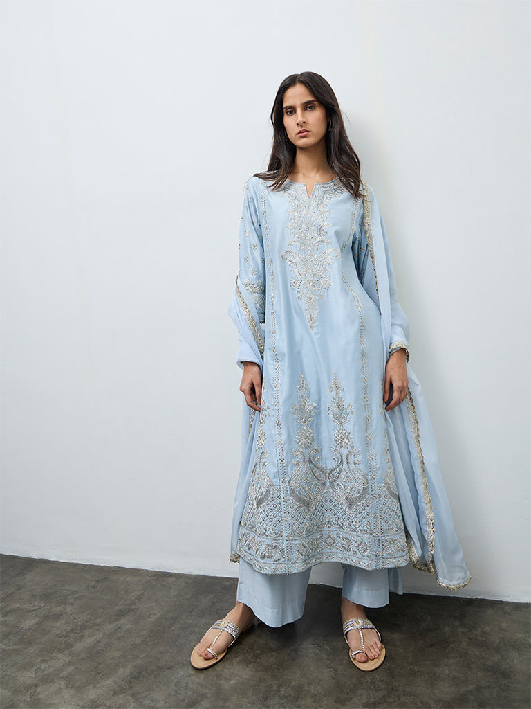 Buy Vark Light Blue Embellished A-Line Ethnic Set from Westside