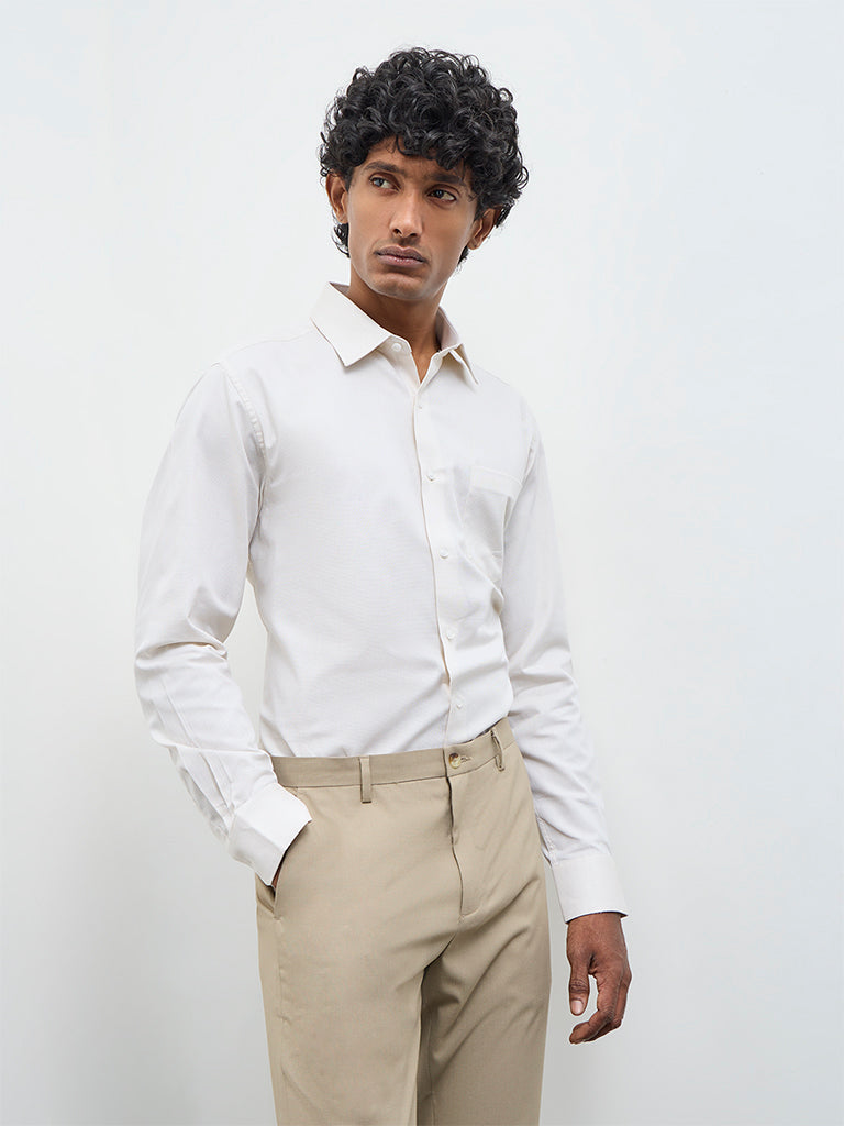 Buy WES Formals Cream Self-Textured Slim-Fit Cotton Shirt from Westside