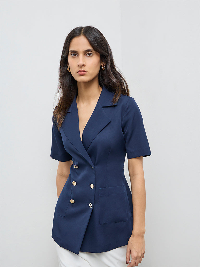 Buy Wardrobe Navy Button-up Jacket from Westside