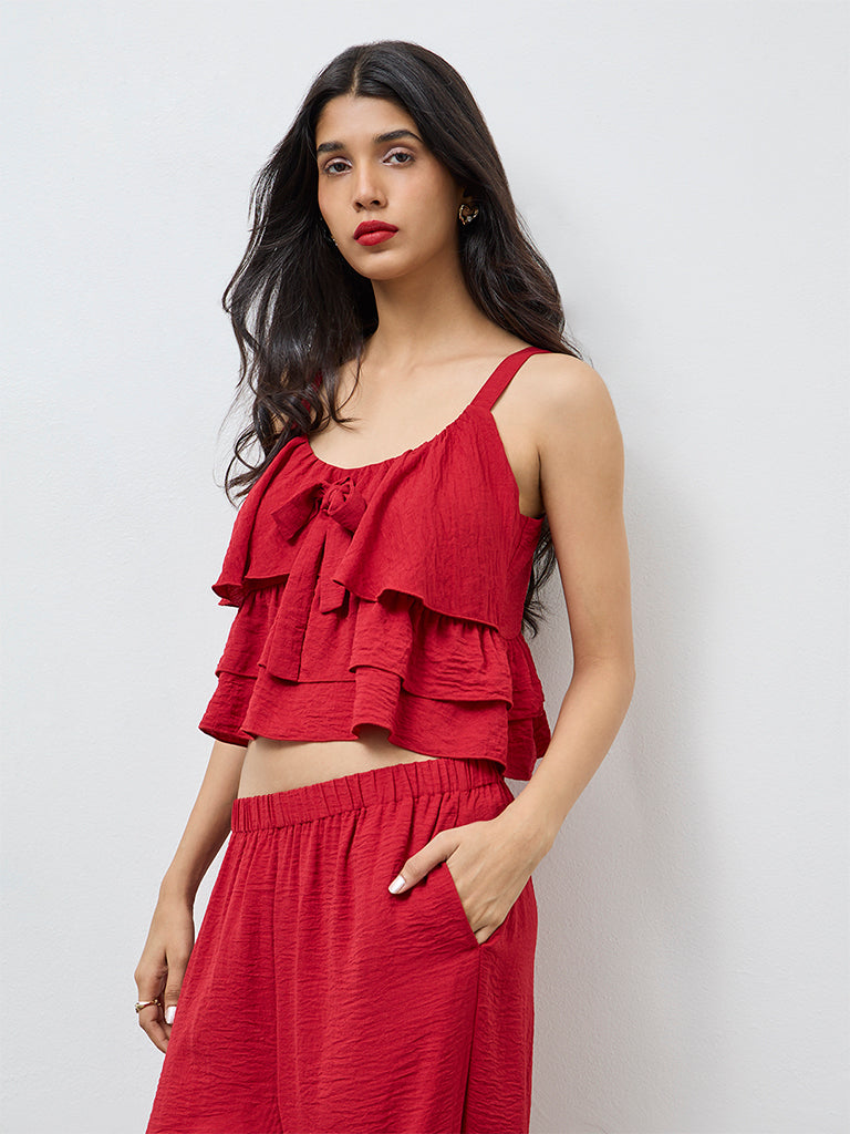 Buy LOV Red Ruffle Detailed Top from Westside