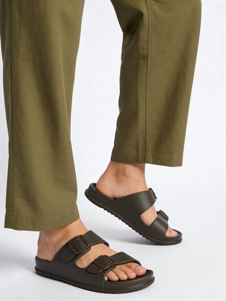 Buy SOLEPLAY Dark Brown Buckle-Detailed Slip-On Sandals from Westside