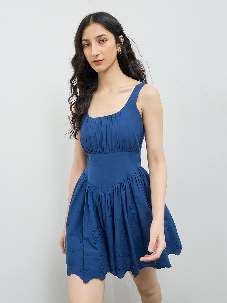 Buy Bombay Paisley Blue Corset-Style Cotton A-Line Dress from Westside