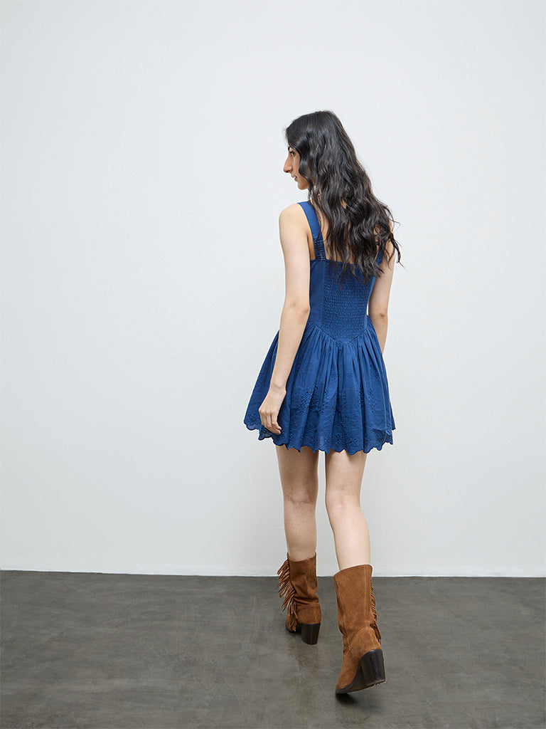 Buy Bombay Paisley Blue Corset-Style Cotton A-Line Dress from Westside