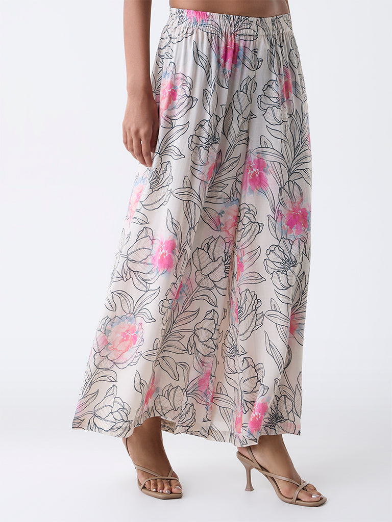 Buy Zuba Off-White Floral Pattern Pants from Westside