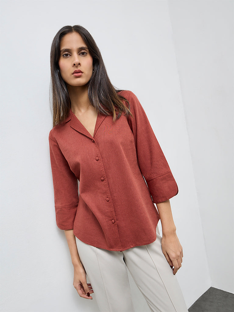 Buy Wardrobe Rust Solid Shirt from Westside