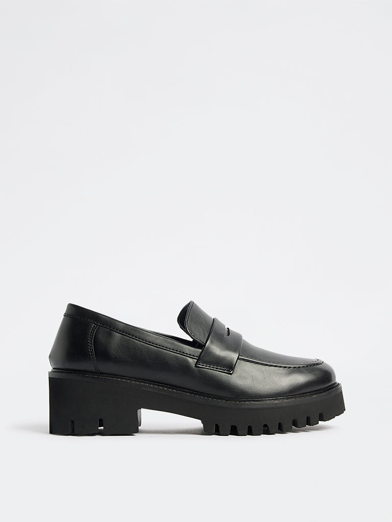 Buy LUNA BLU Black Faux Leather Penny Loafers from Westside