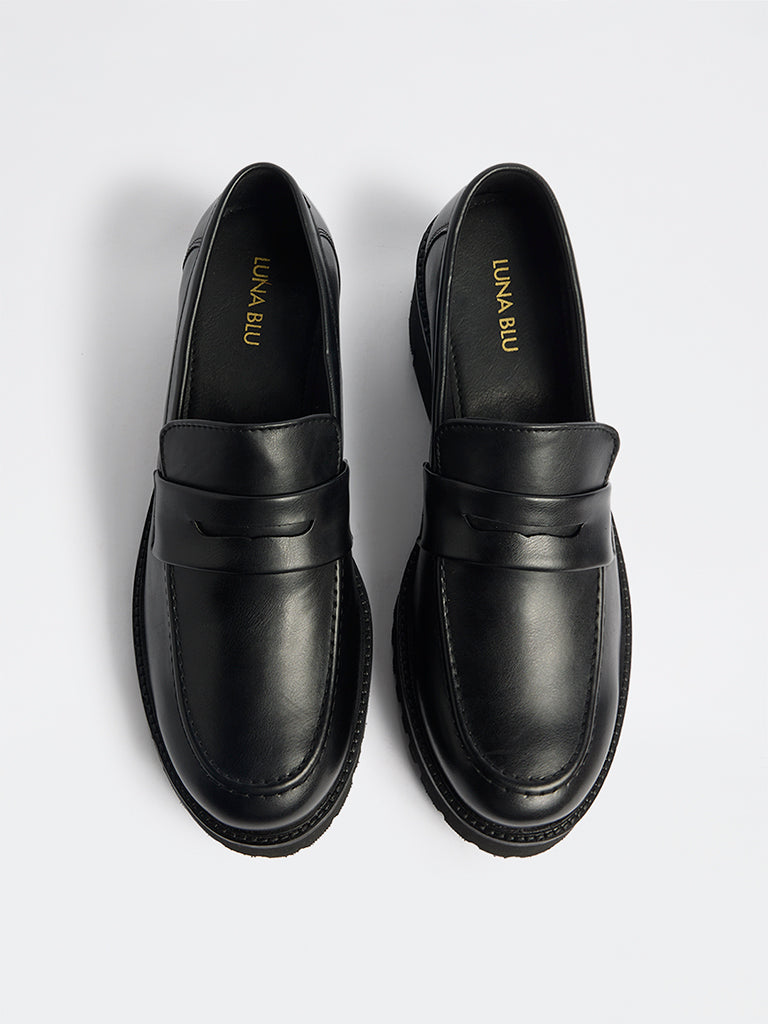 Buy LUNA BLU Black Faux Leather Penny Loafers from Westside