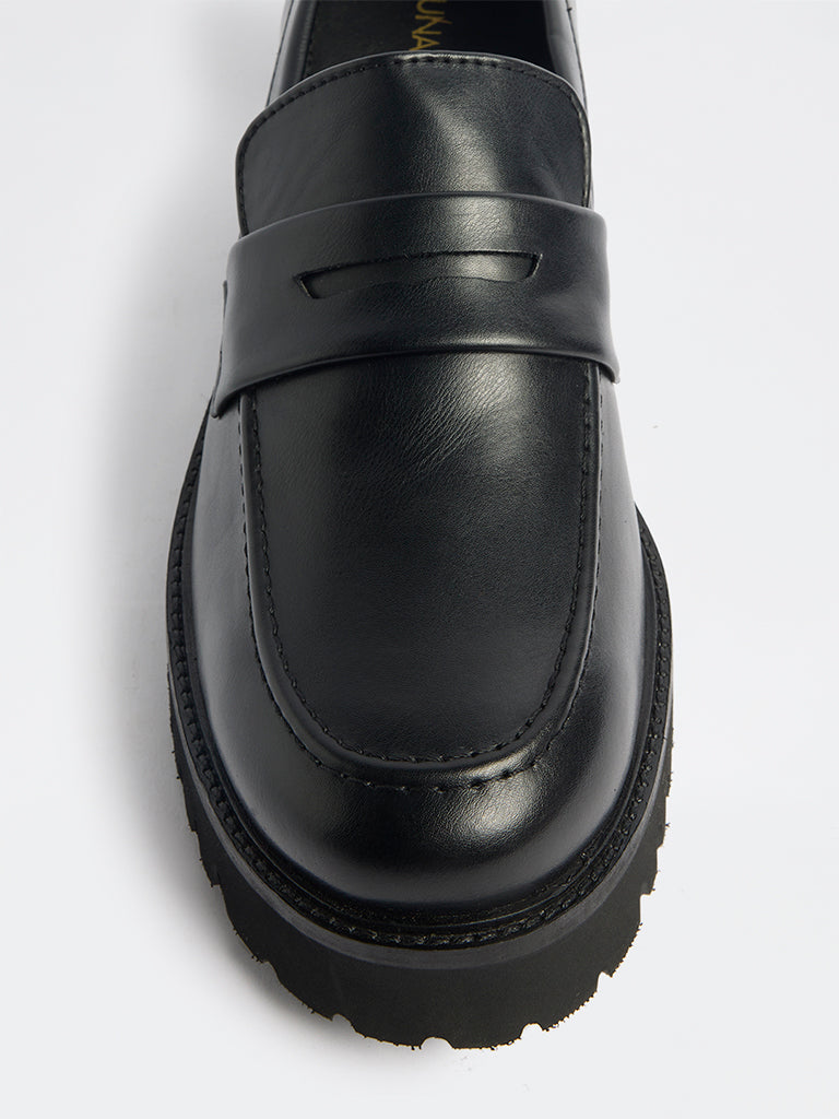 Buy LUNA BLU Black Faux Leather Penny Loafers from Westside