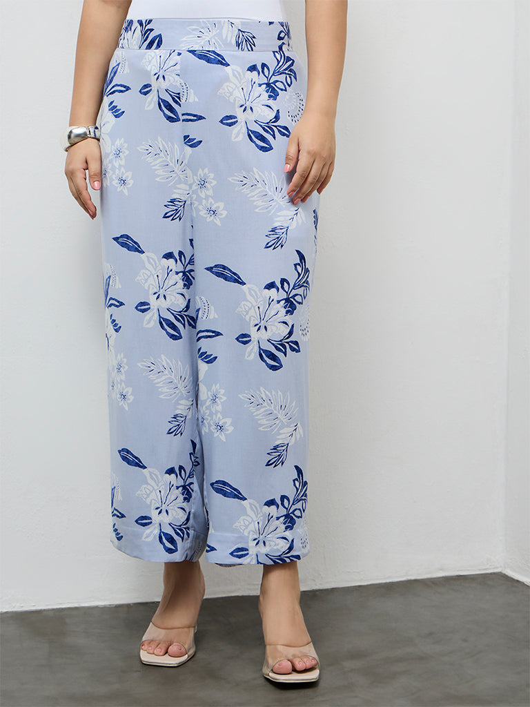 Buy Diza Light Blue Floral Printed Ethnic Pants from Westside