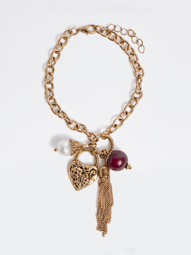Buy Westside Accessories Gold Multi Charm Chain Bracelet from Westside