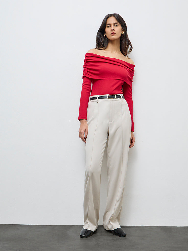 Buy Wardrobe Red Off-Shoulder Top from Westside