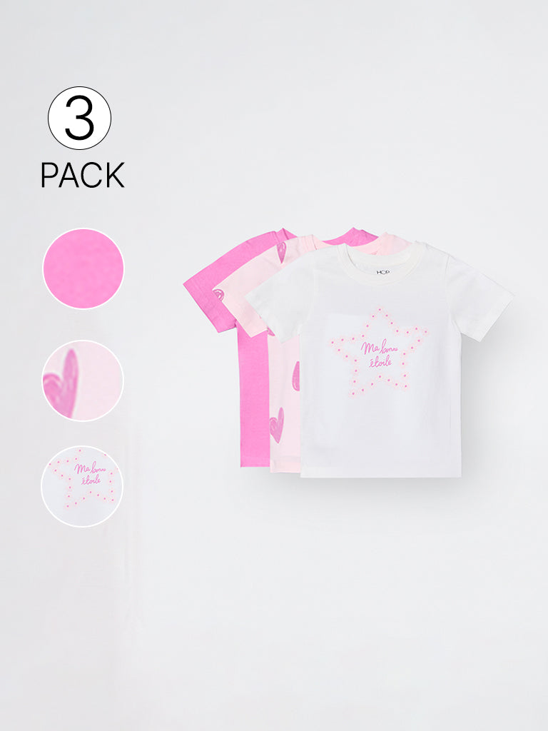 Buy 3-Pack HOP Kids Girls Pink Printed Cotton T-Shirts - Exclusive from ...
