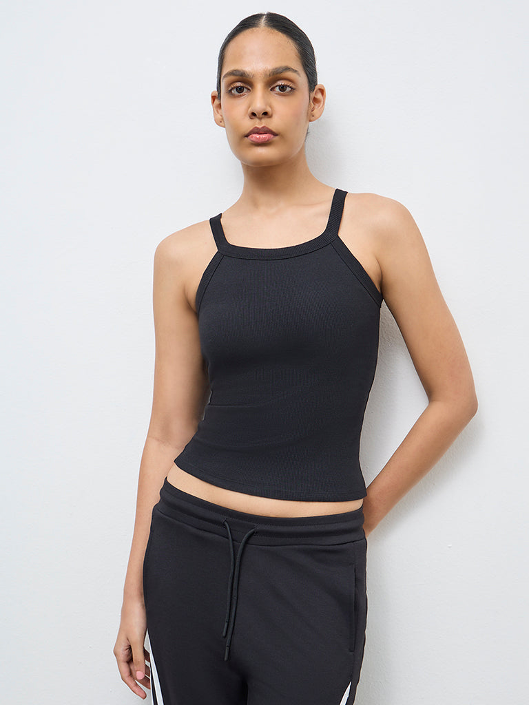 Buy Nuoflexx Black Ribbed Cotton-Blend Tank Top from Westside