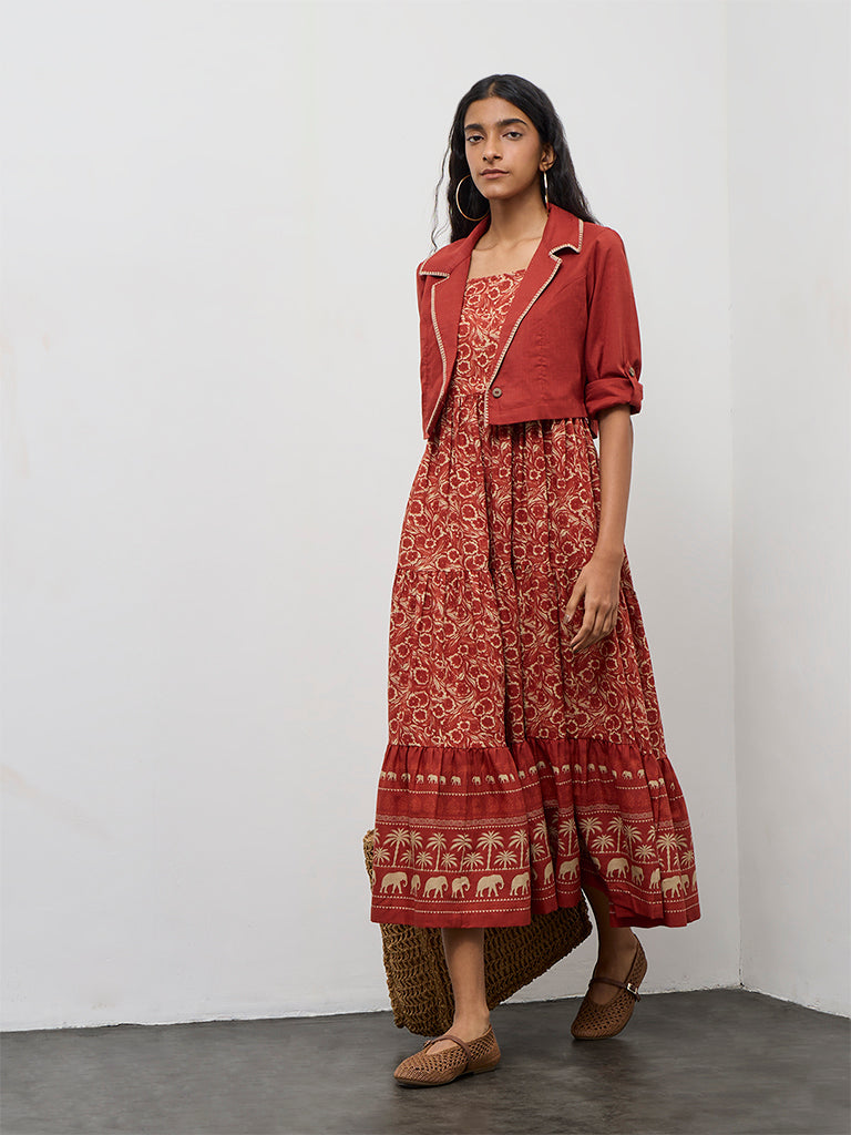 Buy Bombay Paisley Rust Cotton Tiered Dress with Jacket Set from Westside